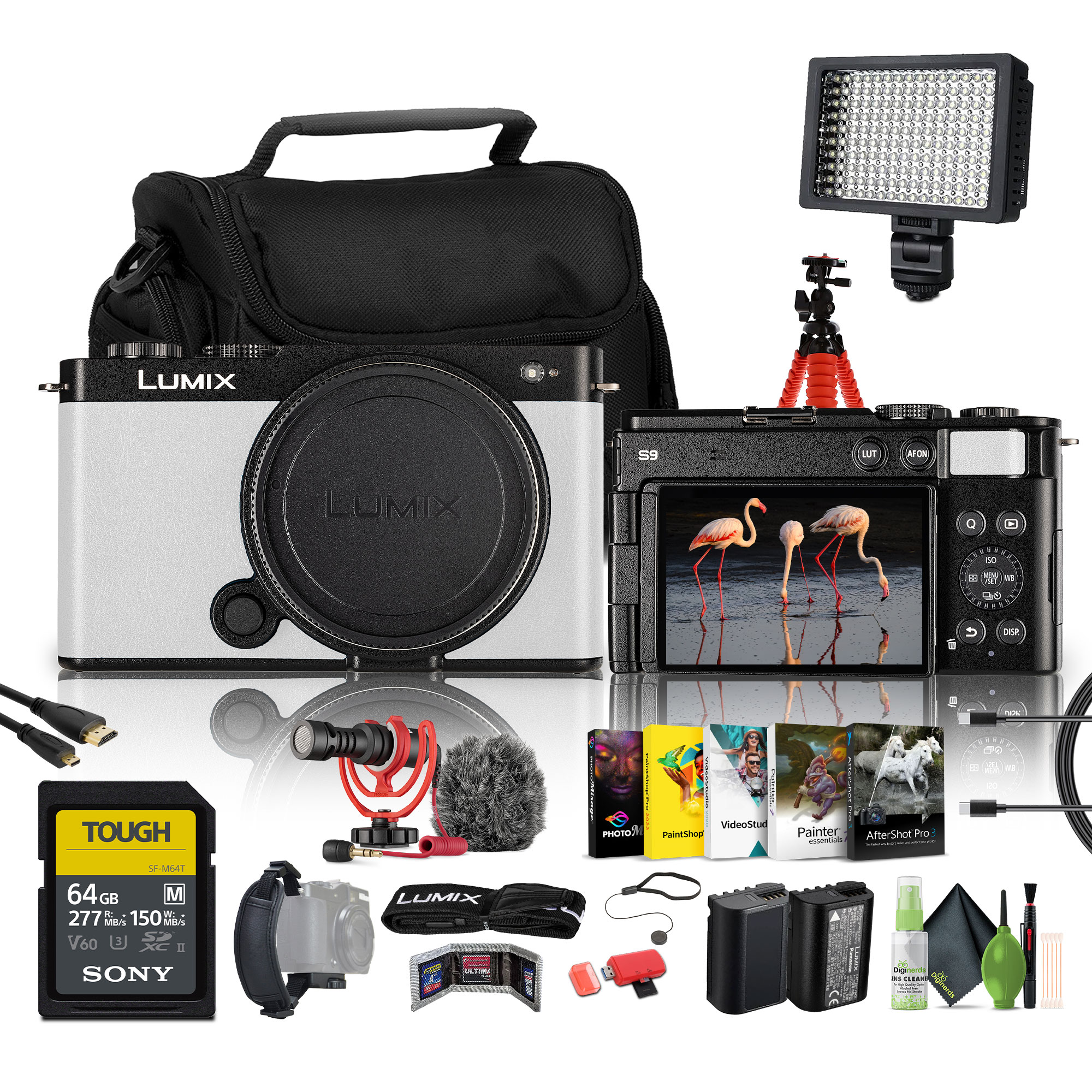 Panasonic Lumix S9Camera (White), 64GB SF-M Tough Series UHS-II SDXC ...
